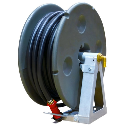 TTi poly hose reel kit with 36 m x 19 mm (3/4 inch) black wash hose an ...