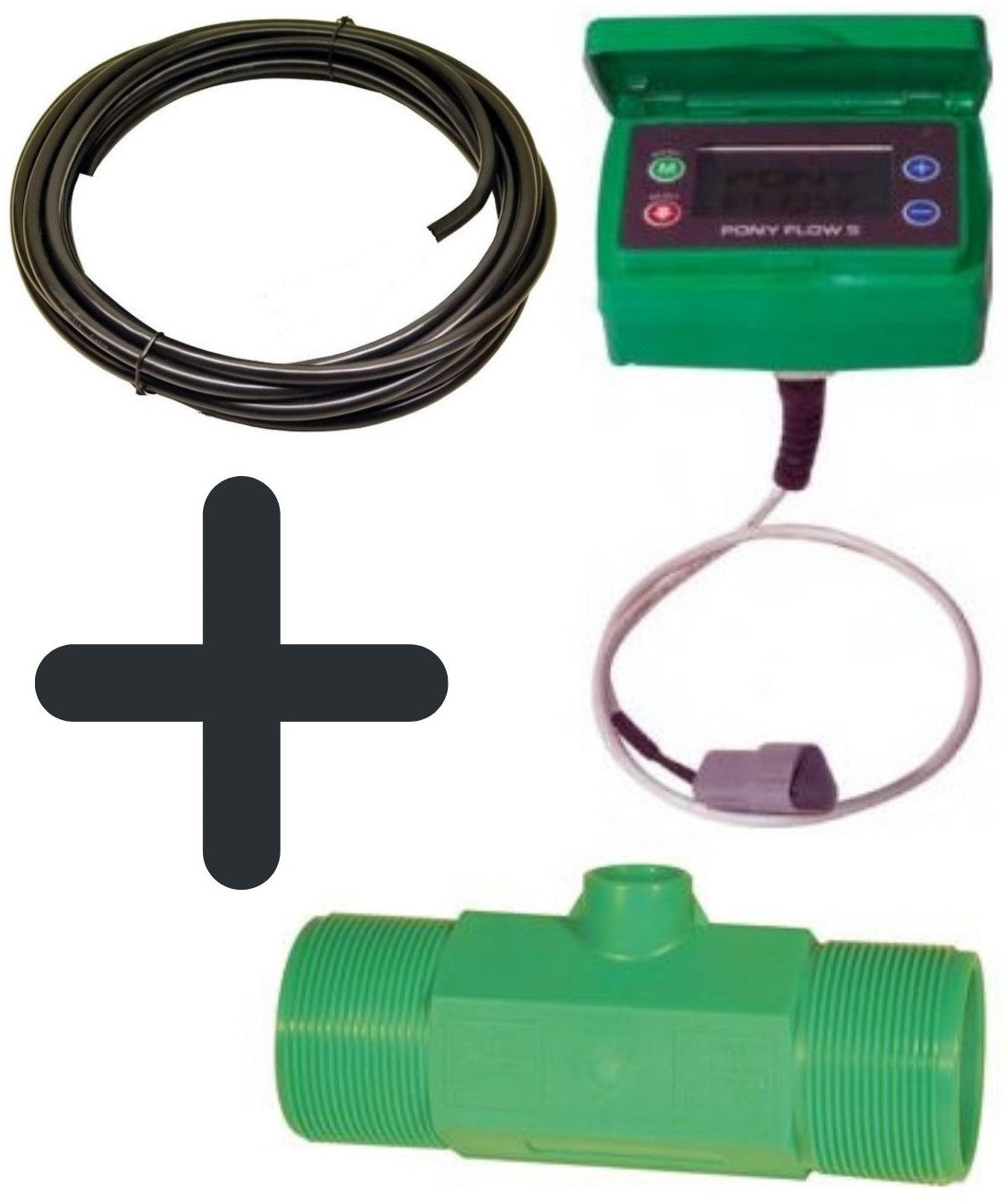 Green 1-1/2 inch BSP(M) nylon flow meter with remote display and 6.5 m ...
